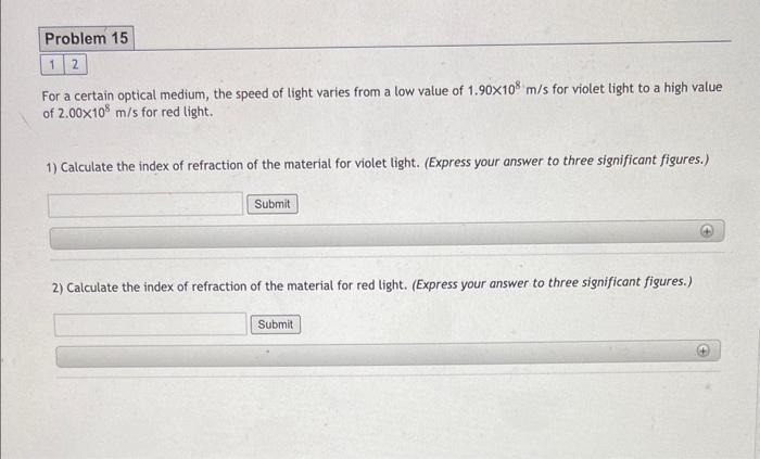 Solved For a certain optical medium, the speed of light | Chegg.com
