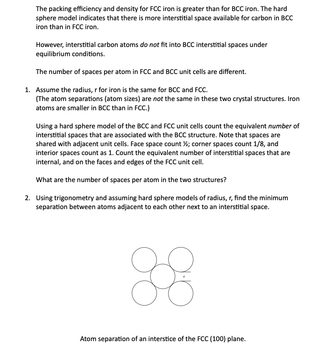 Solved The packing efficiency and density for FCC iron is | Chegg.com