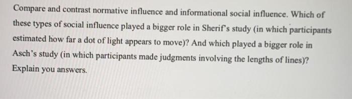 Solved Compare and contrast normative influence and | Chegg.com