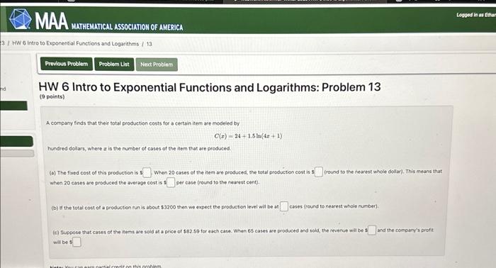 Solved HW 6 Intro to Exponential Functions and Logarithms: | Chegg.com