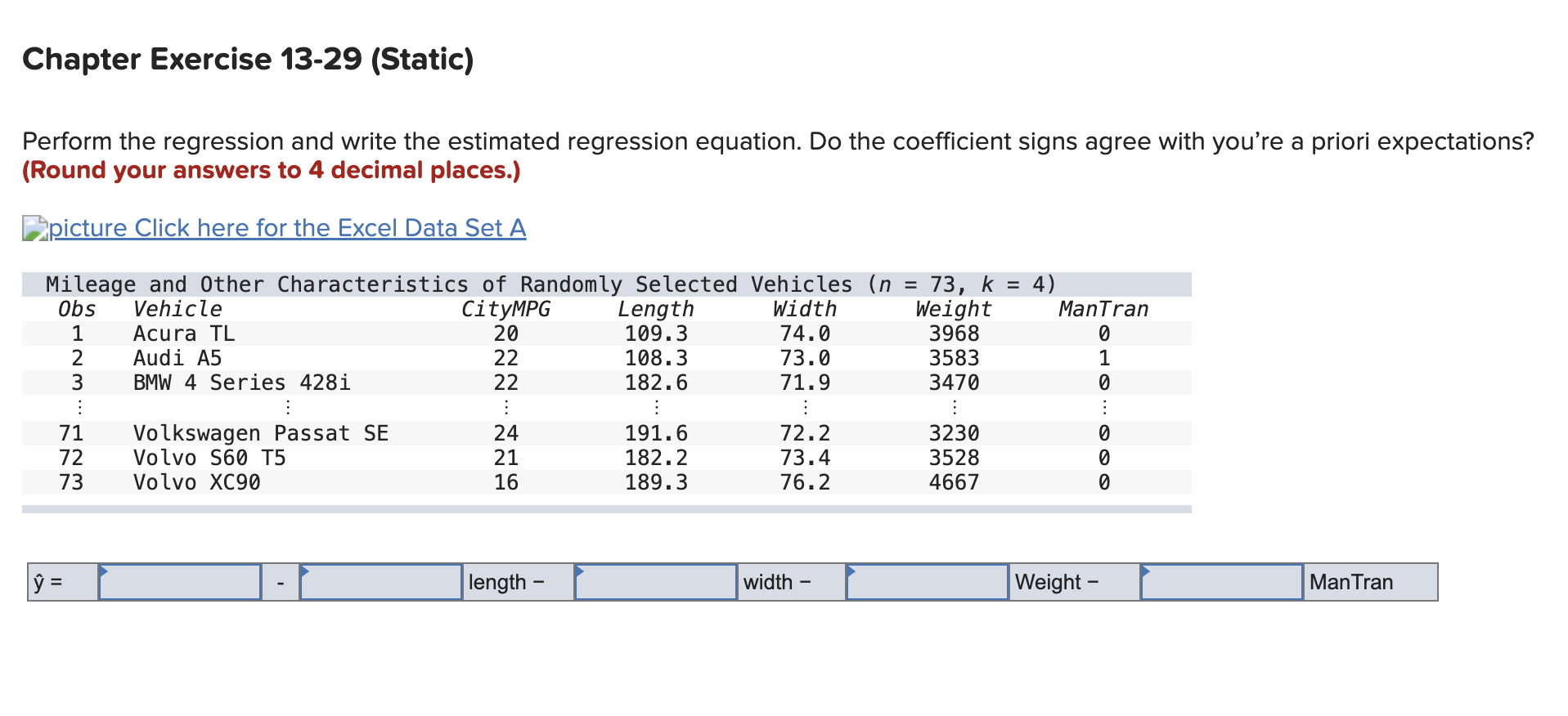 Solved Chapter Exercise 13-29 (Static)Perform the regression | Chegg.com