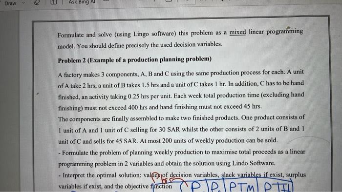 Formulate And Solve Using Lingo Software This