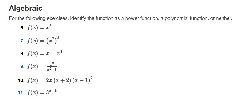 Solved AlgebraicFor the following exercises, identify the | Chegg.com