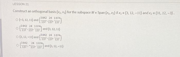 Solved Construct an orthogonal basis {v1,v2} for the | Chegg.com