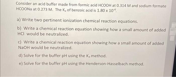 Solved Consider an acid buffer made from formic acid HCOOH | Chegg.com