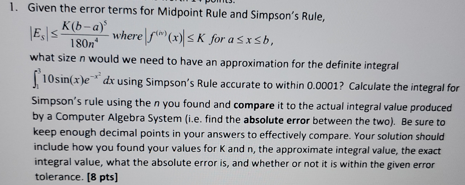Solved Given the error terms for Midpoint Rule and Simpson's | Chegg.com