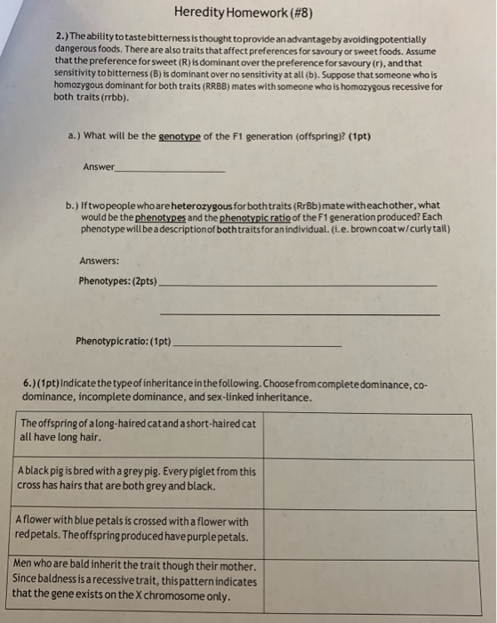 Solved Heredity Homework (#8) 1) (1 pt) A male tiger with | Chegg.com