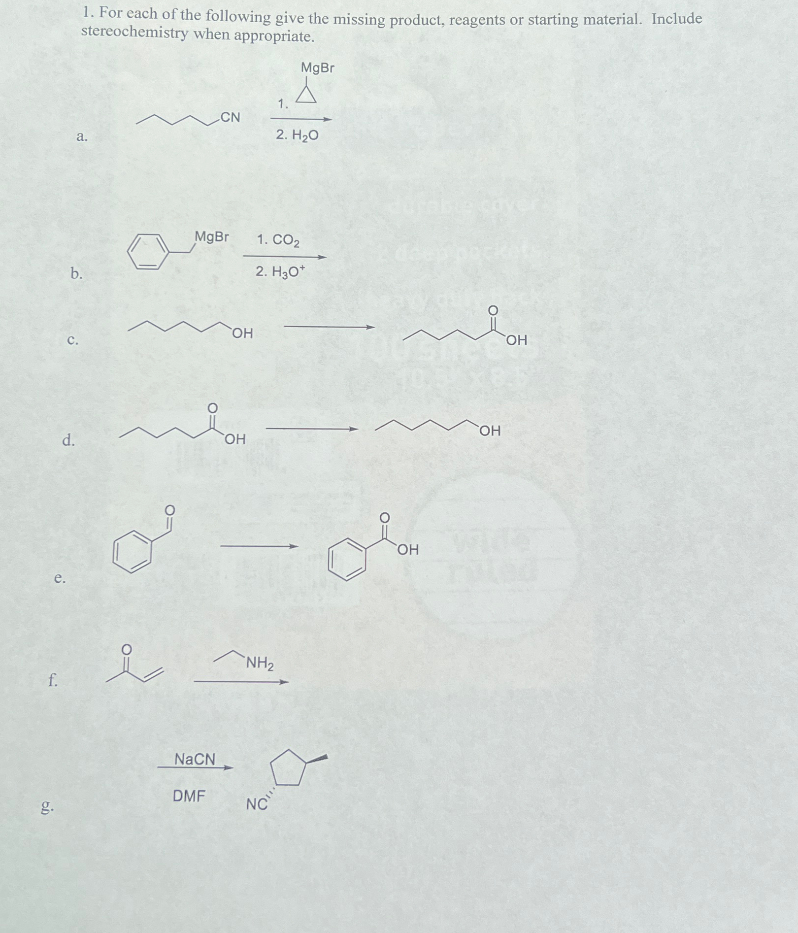 Solved For each of the following give the missing product, | Chegg.com