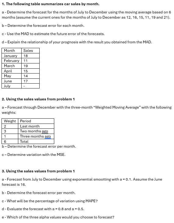 Solved The following table summarizes car sales by month.a - | Chegg.com