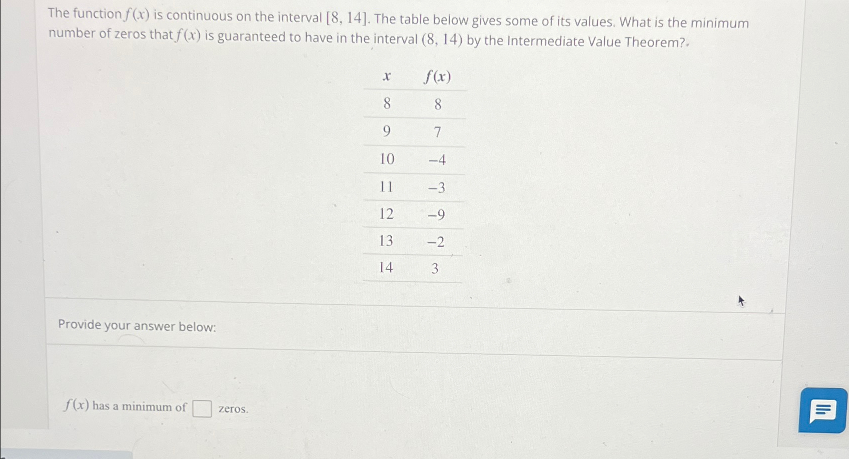 Solved The function f(x) ﻿is continuous on the interval | Chegg.com