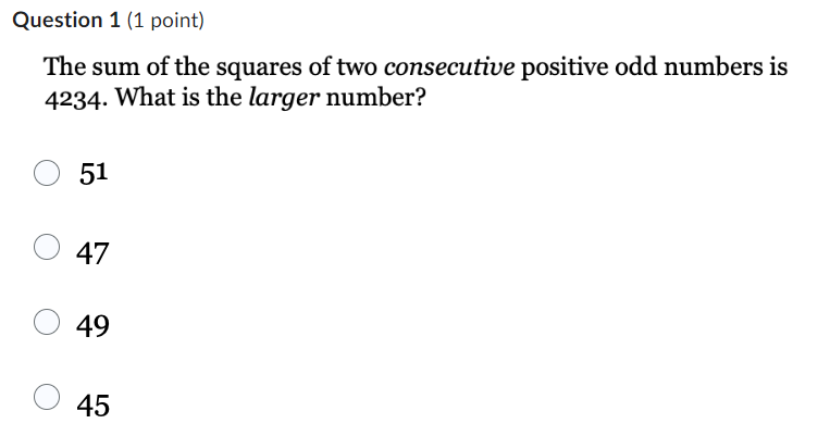 Solved Question 1 (1 ﻿point)The sum of the squares of two | Chegg.com
