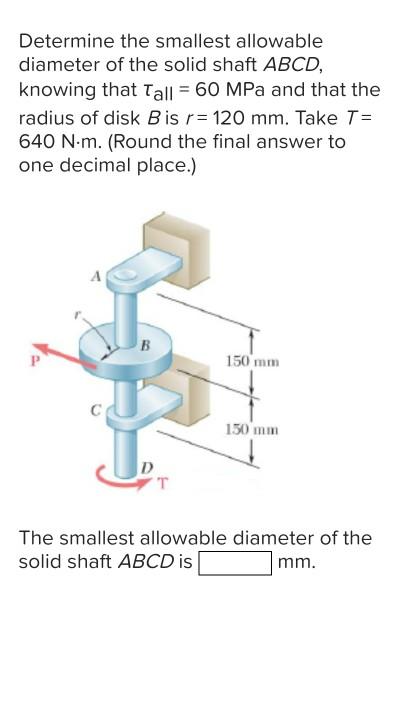 Solved Determine the smallest allowable diameter of the | Chegg.com