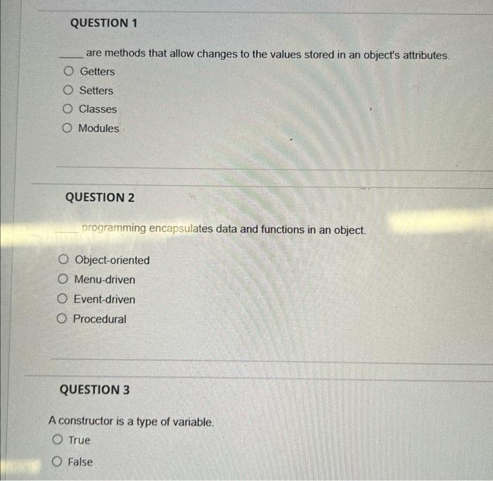 Solved are methods that allow changes to the values stored | Chegg.com