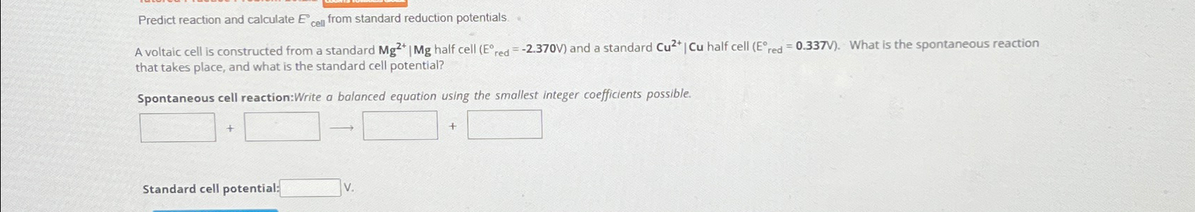 Solved Predict reaction and calculate Ecell ﻿from standard | Chegg.com