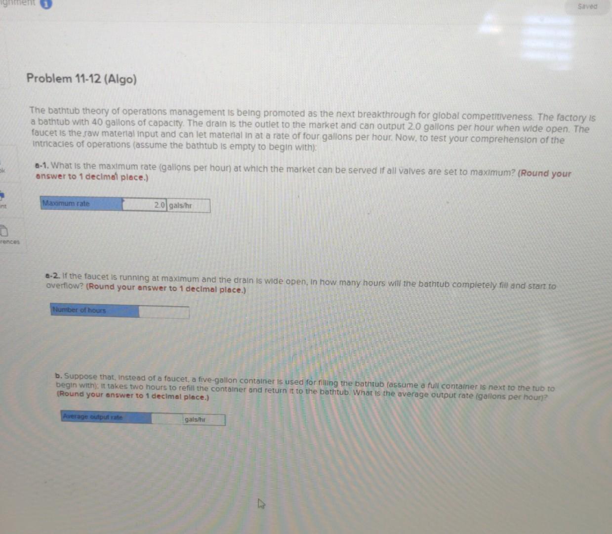 Solved ignment Saved Problem 11-12 (Algo) The bathtub theory | Chegg.com