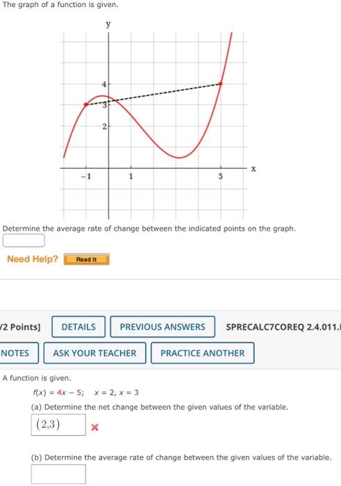 Solved Determine the average rate of change between the | Chegg.com