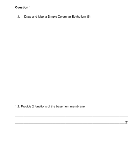 Solved 1.1. Draw and label a Simple Columnar Epithelium (5) | Chegg.com