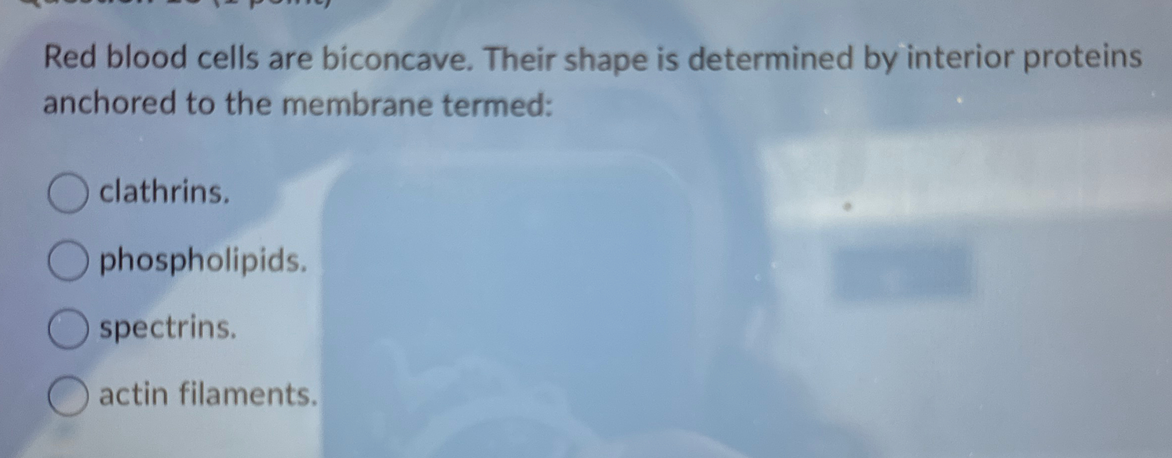 Solved Red blood cells are biconcave. Their shape is | Chegg.com