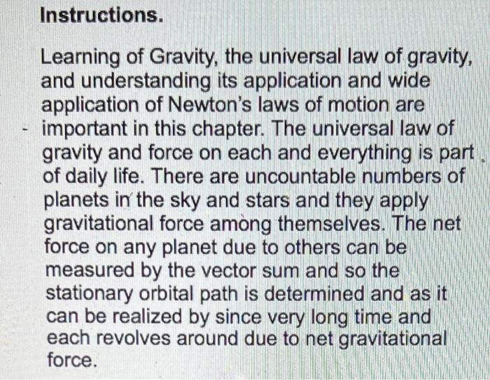Solved Instructions. Learning of Gravity, the universal law | Chegg.com