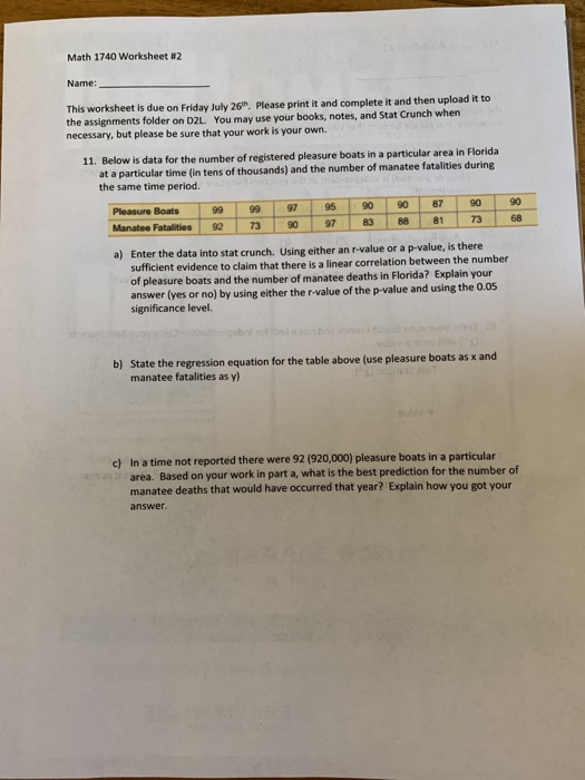 Solved Math 1740 Worksheet #2 Name: This worksheet is due on | Chegg.com