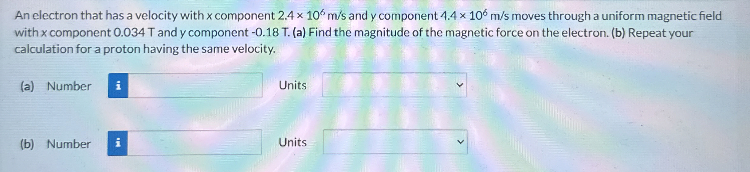 Solved An electron that has a velocity with x ﻿component | Chegg.com