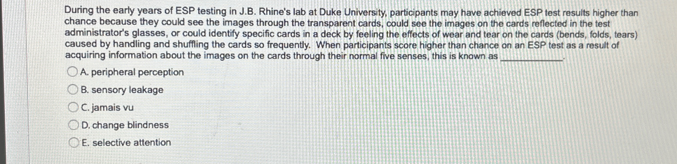 Solved During the early years of ESP testing in J.B. | Chegg.com