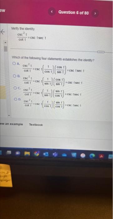 Solved cottcsc2t=csctsect Which of the following four | Chegg.com