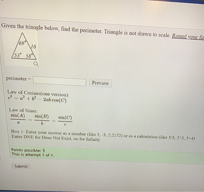 Solved Given the triangle below, find the perimeter. | Chegg.com