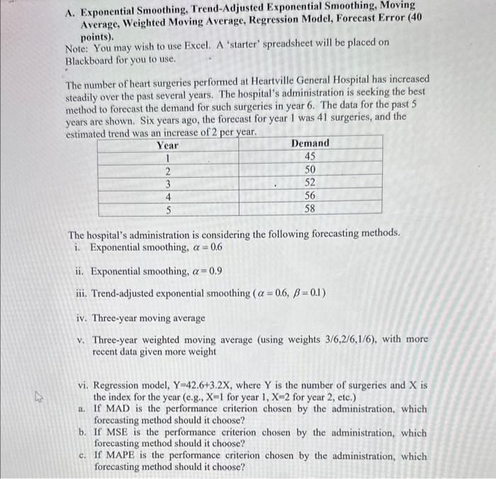 Solved A. Exponential Smoothing, Trend-Adjusted Exponential | Chegg.com