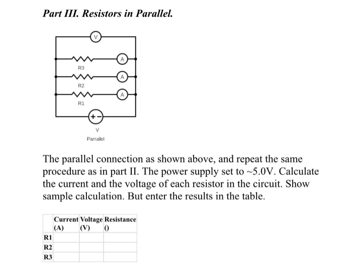 Solved Part III. Resistors in Parallel. R3 R2 R1 Parallel | Chegg.com