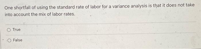 Solved One shortfall of using the standard rate of labor for | Chegg.com