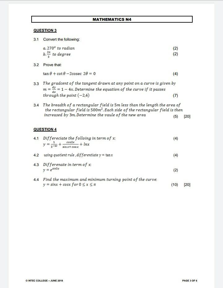 Solved MATHEMATICS N4 QUESTION 3 3.1 Convert the following: | Chegg.com