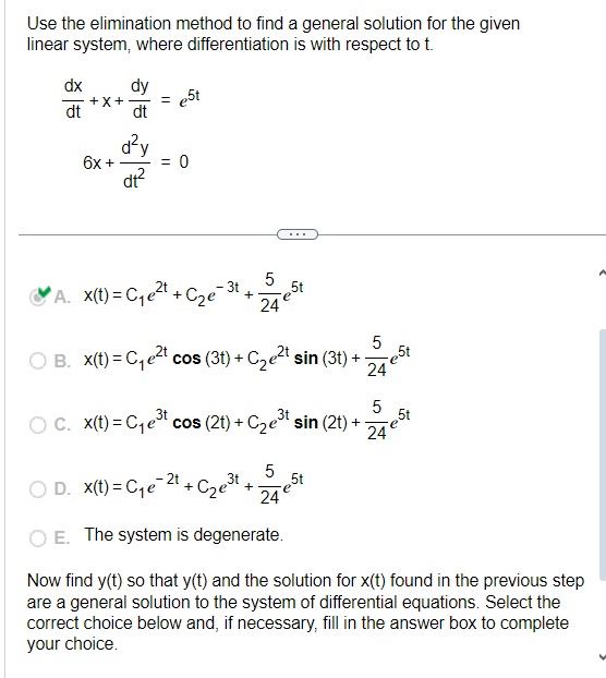 Solved Use the elimination method to find a general solution | Chegg.com