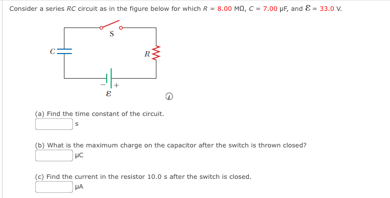 Solved Consider a series RC ﻿circuit as in the figure below | Chegg.com