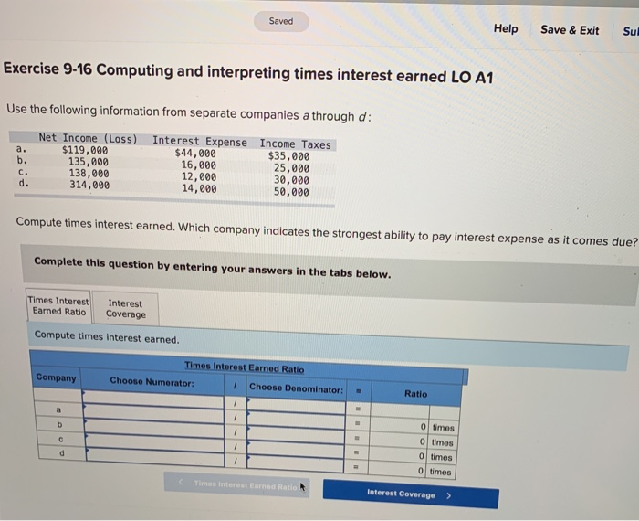 Solved Saved Help Save & Exit Sul Exercise 9-16 Computing | Chegg.com
