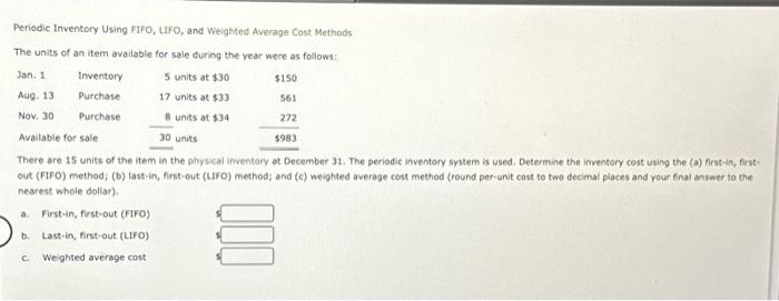 Solved Periodic Inventory Using FIFO, LIFO, and Weighted | Chegg.com