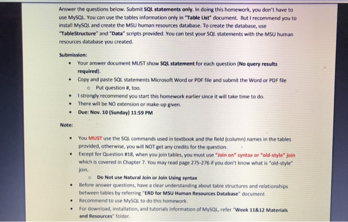 Solved Answer the questions below. Submit SQL statements | Chegg.com