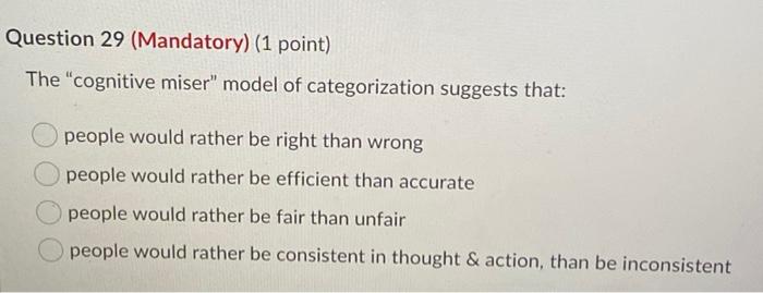 Solved Question 29 (Mandatory) (1 point) The "cognitive | Chegg.com