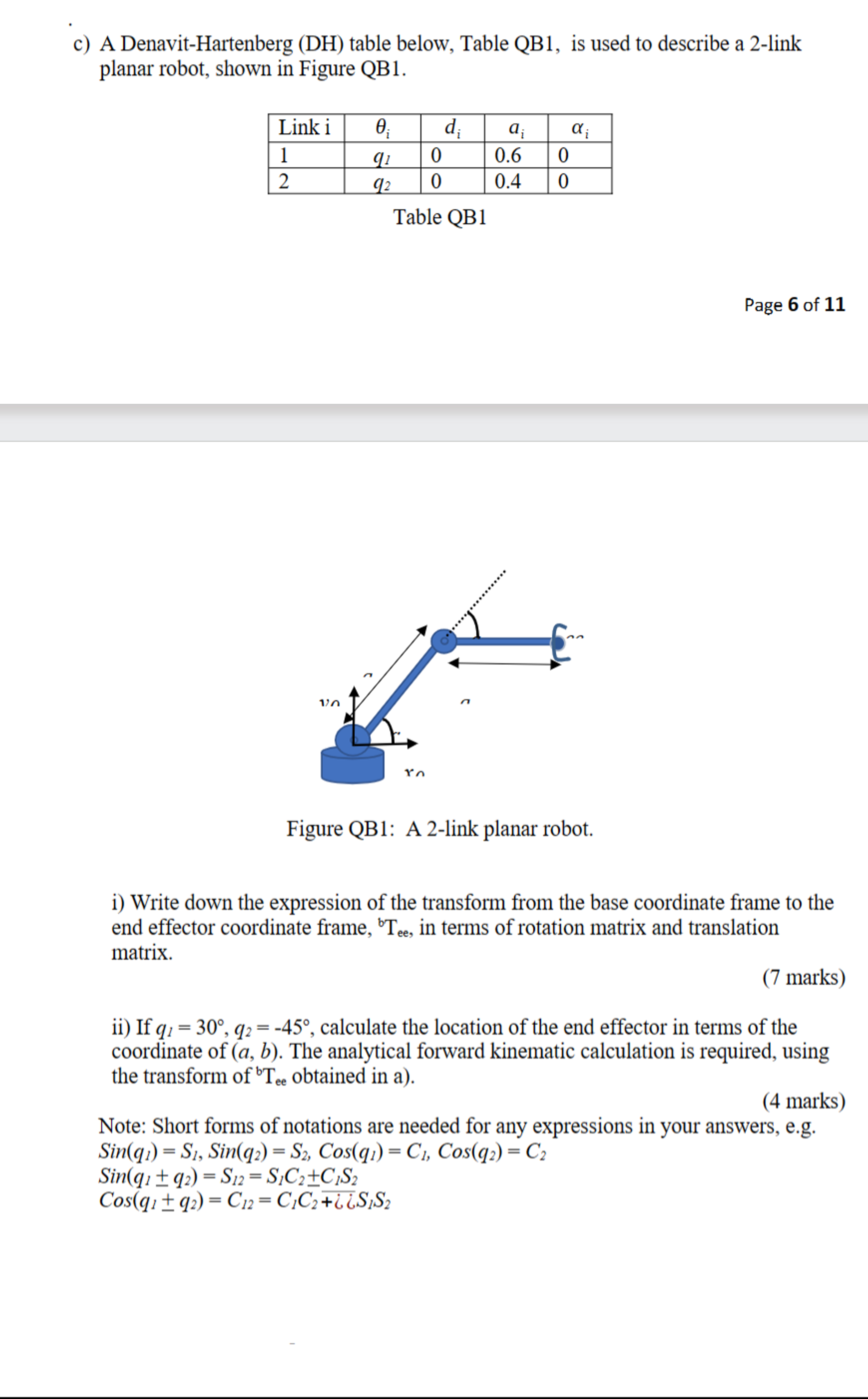Solved planar robot, shown in Figure QB1.Table QB1Figure | Chegg.com
