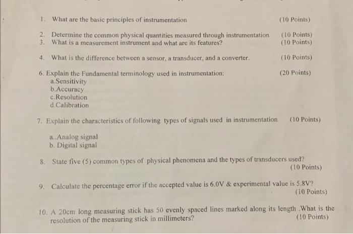 Solved 1. What are the basic principles of instrumentation | Chegg.com