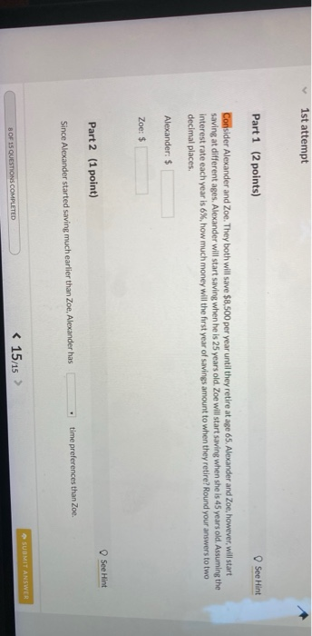 Solved 1st attempt Part 1 (2 points) See Hint Consider | Chegg.com