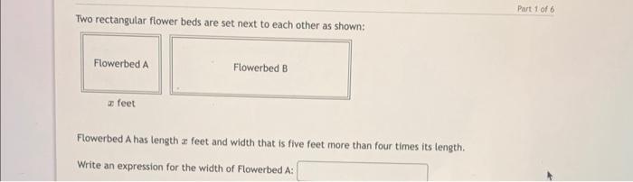 Solved Flowerbed A has length x feet and width that is five | Chegg.com