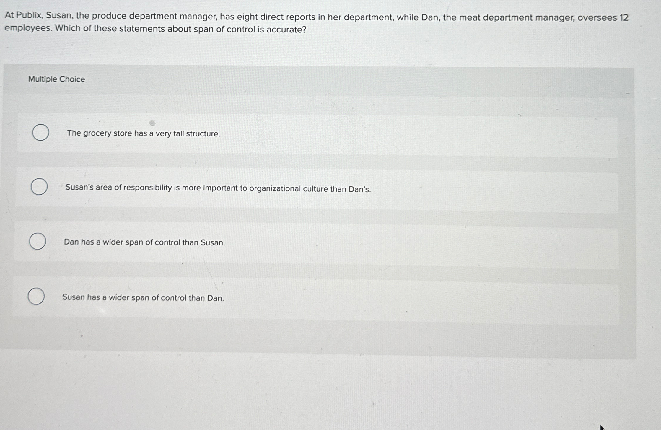 Solved At Publix, Susan, the produce department manager, has | Chegg.com