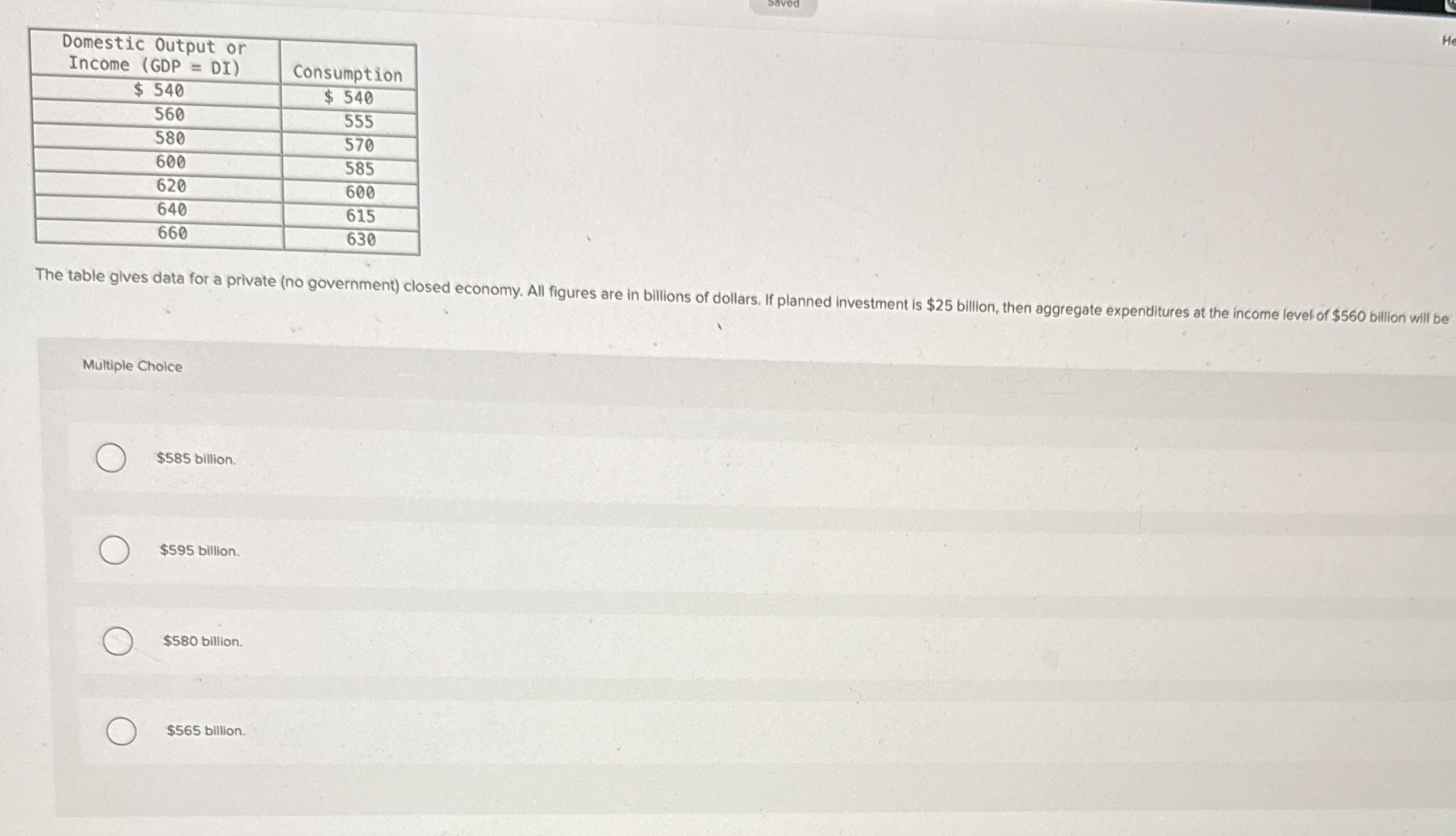Solved \table[[\table[[Domestic Output or],[Income (GDP = | Chegg.com
