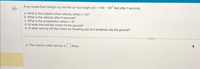 Solved A toy rocket fired straight up into the air has | Chegg.com