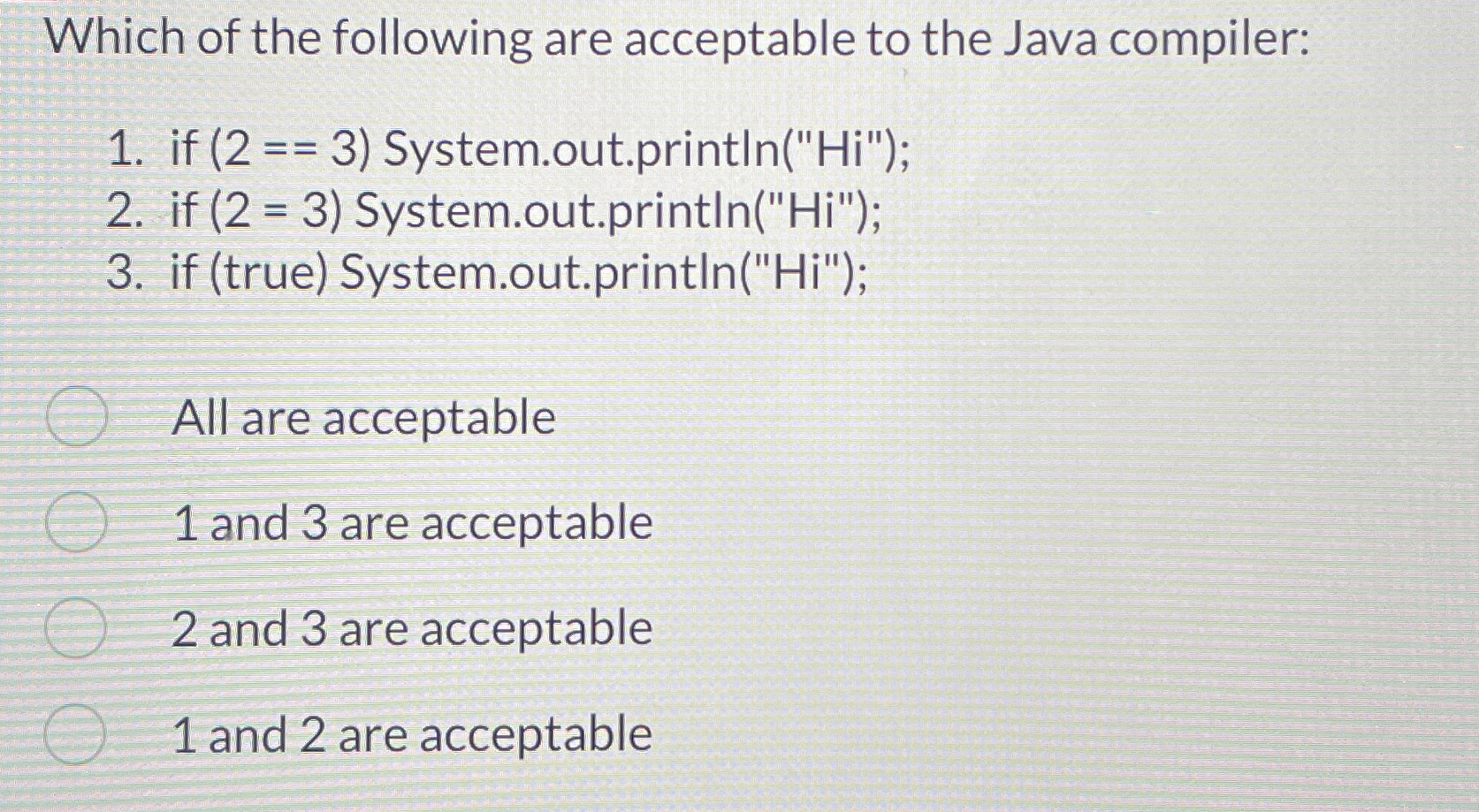 Solved Which of the following are acceptable to the Java | Chegg.com
