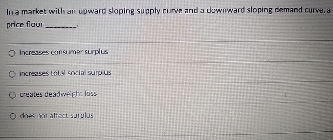 Solved In a market with an upward sloping supply curve and a | Chegg.com