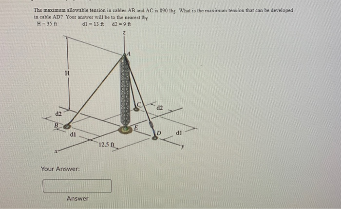 Solved The maximum allowable tension in cables AB and AC is | Chegg.com