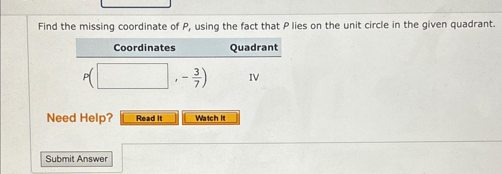 Solved Find the missing coordinate of P, ﻿using the fact | Chegg.com