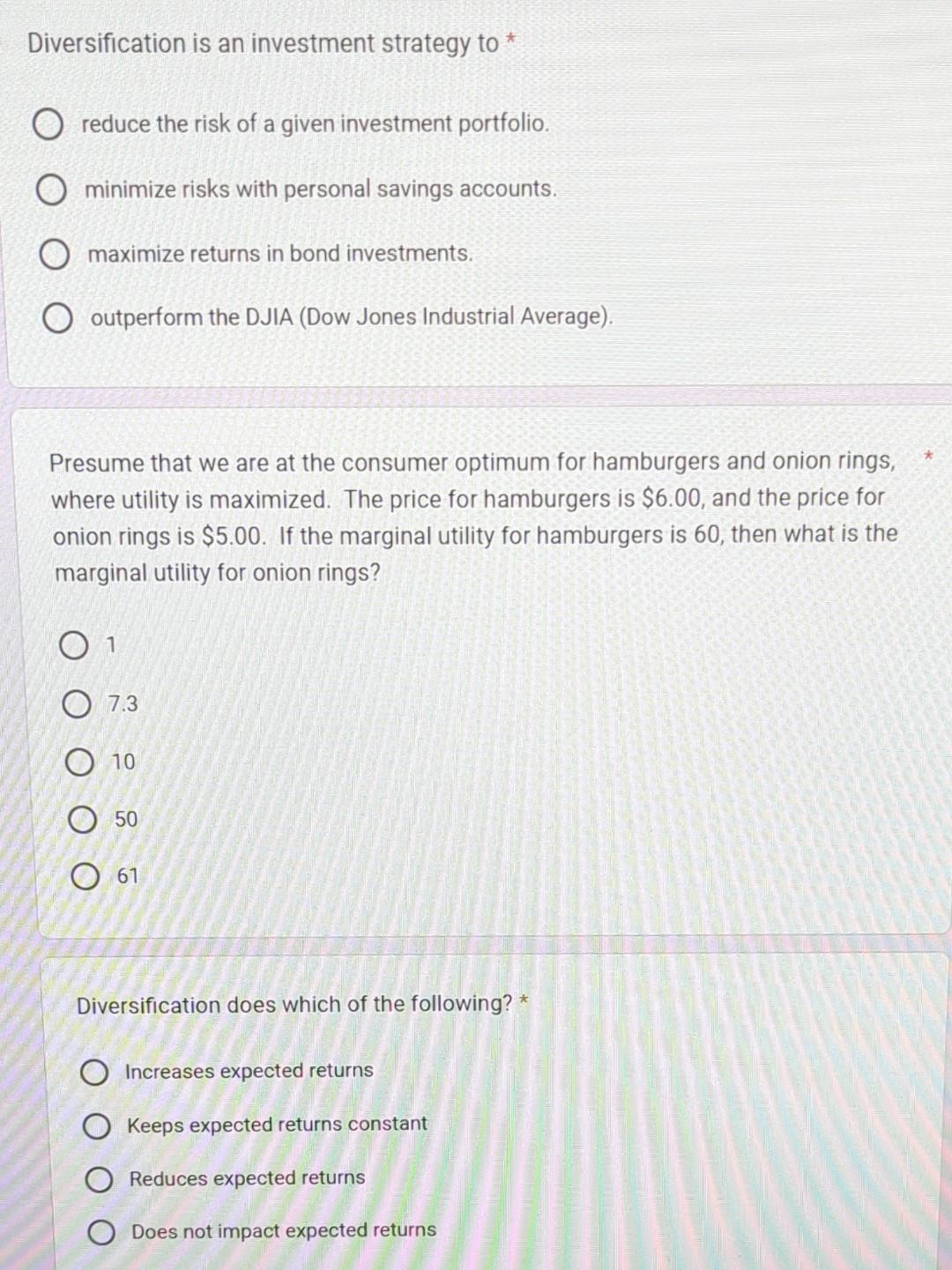 Solved Diversification is an investment strategy to * reduce | Chegg.com
